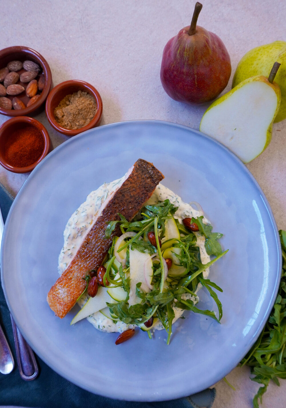 Callum Hann’s Cajun Salmon with Pear Salad & Dill Yoghurt ...